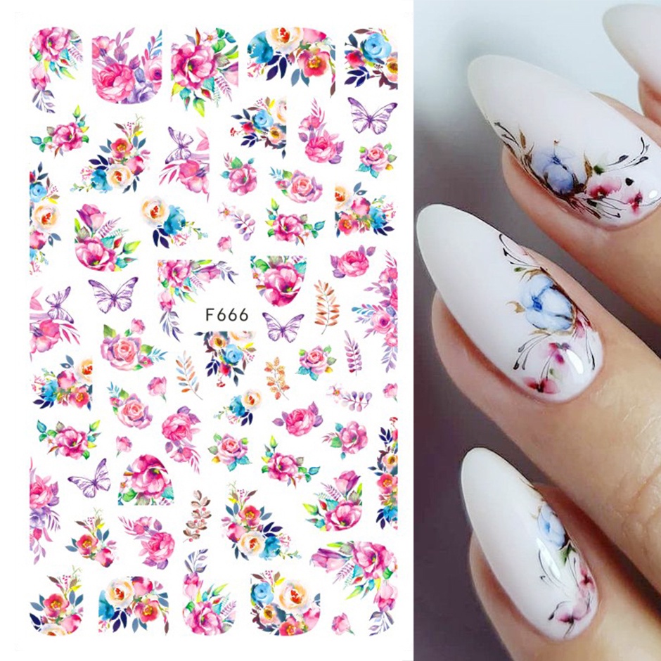 3D Purple Flower Butterfly Sticker Sliders for Nails Elegant Leaf ...