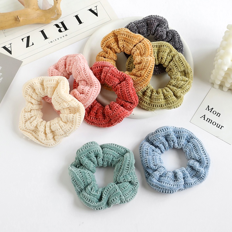 Korean Color Knitted Wool Scrunchie Fashion Women's Scrunchie Hair ...