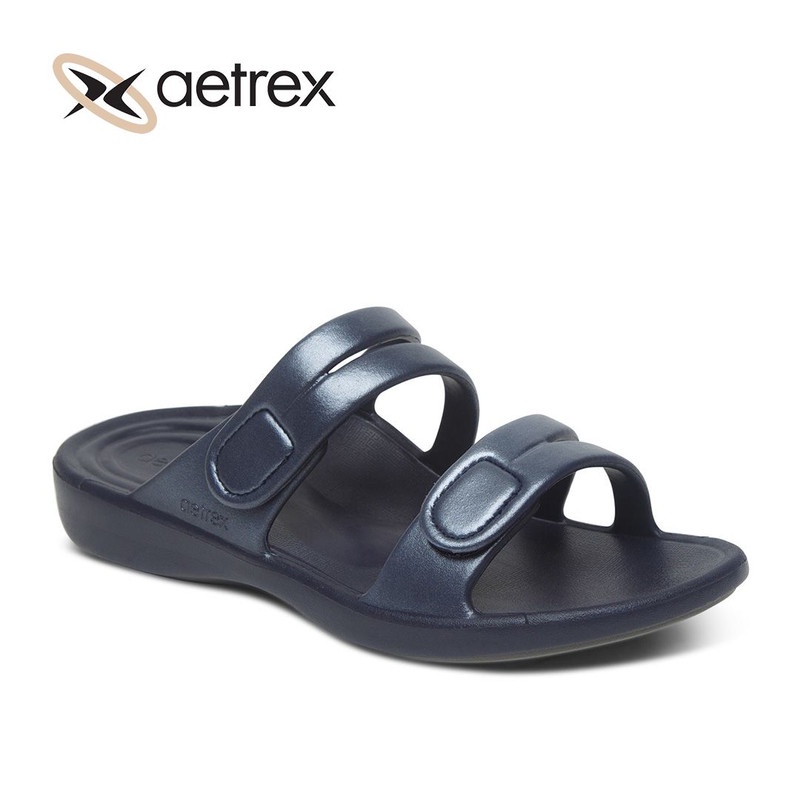 Aetrex Janey Sport Slide Sandal Navy | Shopee Malaysia