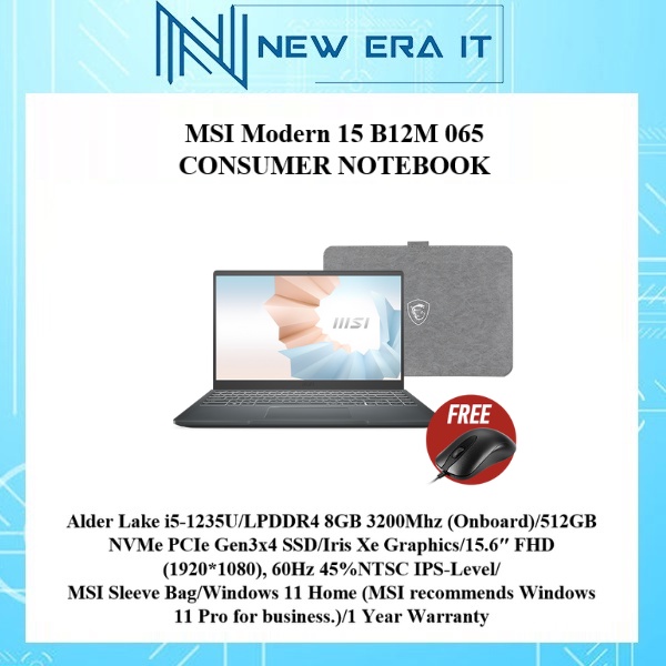MSI Modern 15 B12M-065 | I5-1235U | 8GB RAM | 512GB SSD | Intel Iris Xe ...