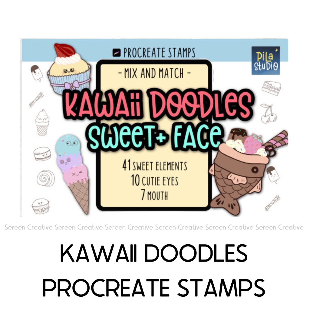 P21 Kawaii Doodles Procreate Stamps Brushes Face (Sweet & Cute ...