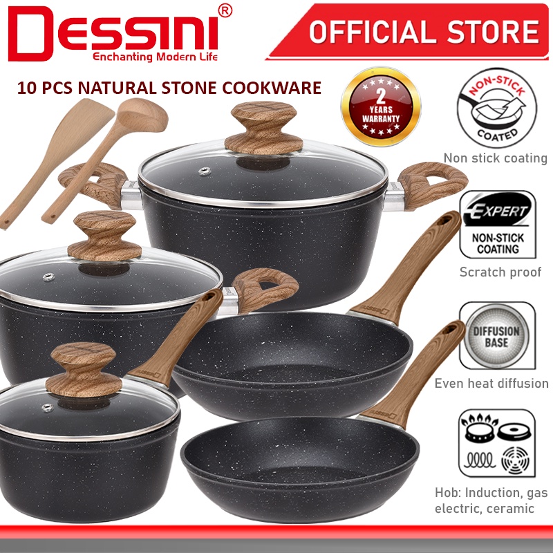 DESSINI ITALY Natural Stone 10 Pcs Die Cast Aluminium Induction Non ...