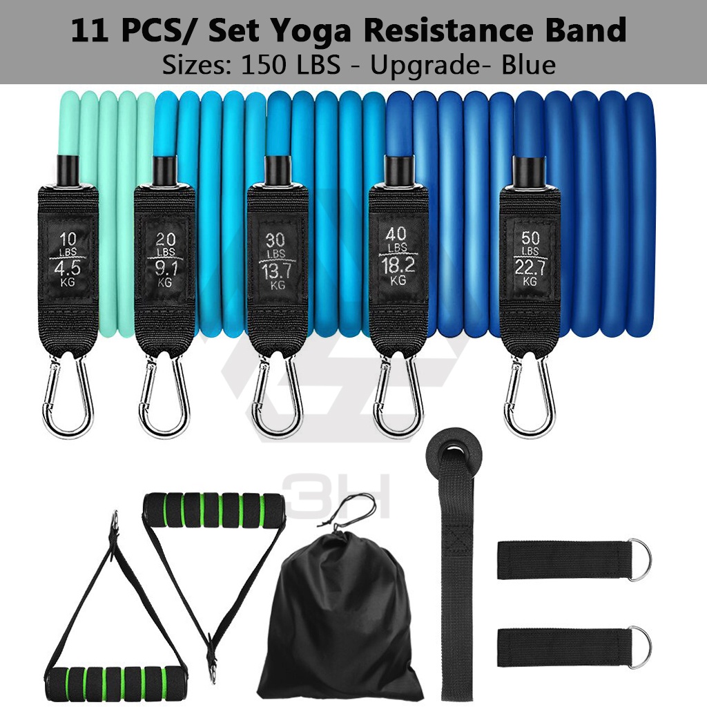 3H Set Getah Senaman 11PC [100–250LBS] | Resistance Bands Kit | Tali ...