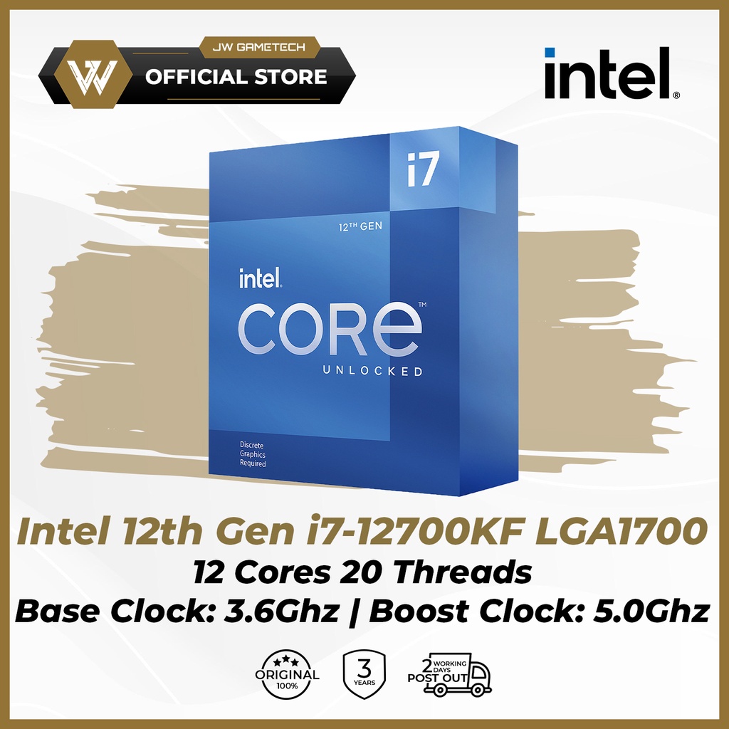 Intel 12th Gen i7-12700KF LGA1700 Processor - 12 Cores 20 Threads | Base 3.6GHz Boost 5.0GHz ...