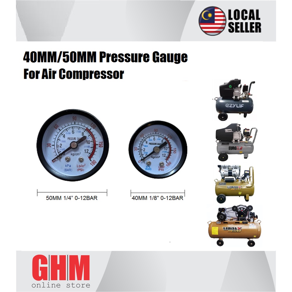 Pressure Gauge For Air Compressor 50MM(1/4") /40MM(1/8") Eurox ...