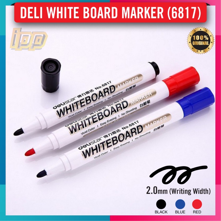 Deli White Board Marker | 2.0mm line width - Black / Blue / Red - (6817 ...