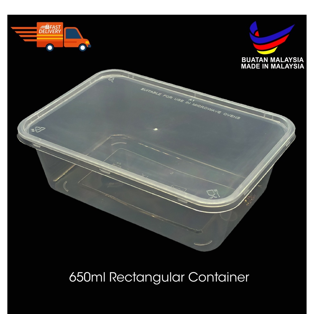 650ml Microwavable Rectangular Disposable Plastic Food Container (50 sets) - READY STOCK ...