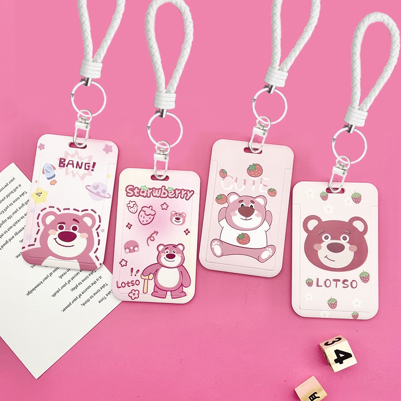 Lotso Card Holder with wristband strap Pink Strawberry Bear Card ...