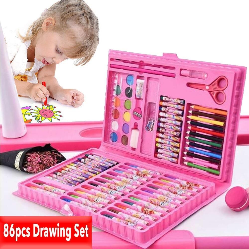 86 PCS KIDS PAINTING PEN CRAYON DRAWING ART SET COLOUR PENCILS WITH ...