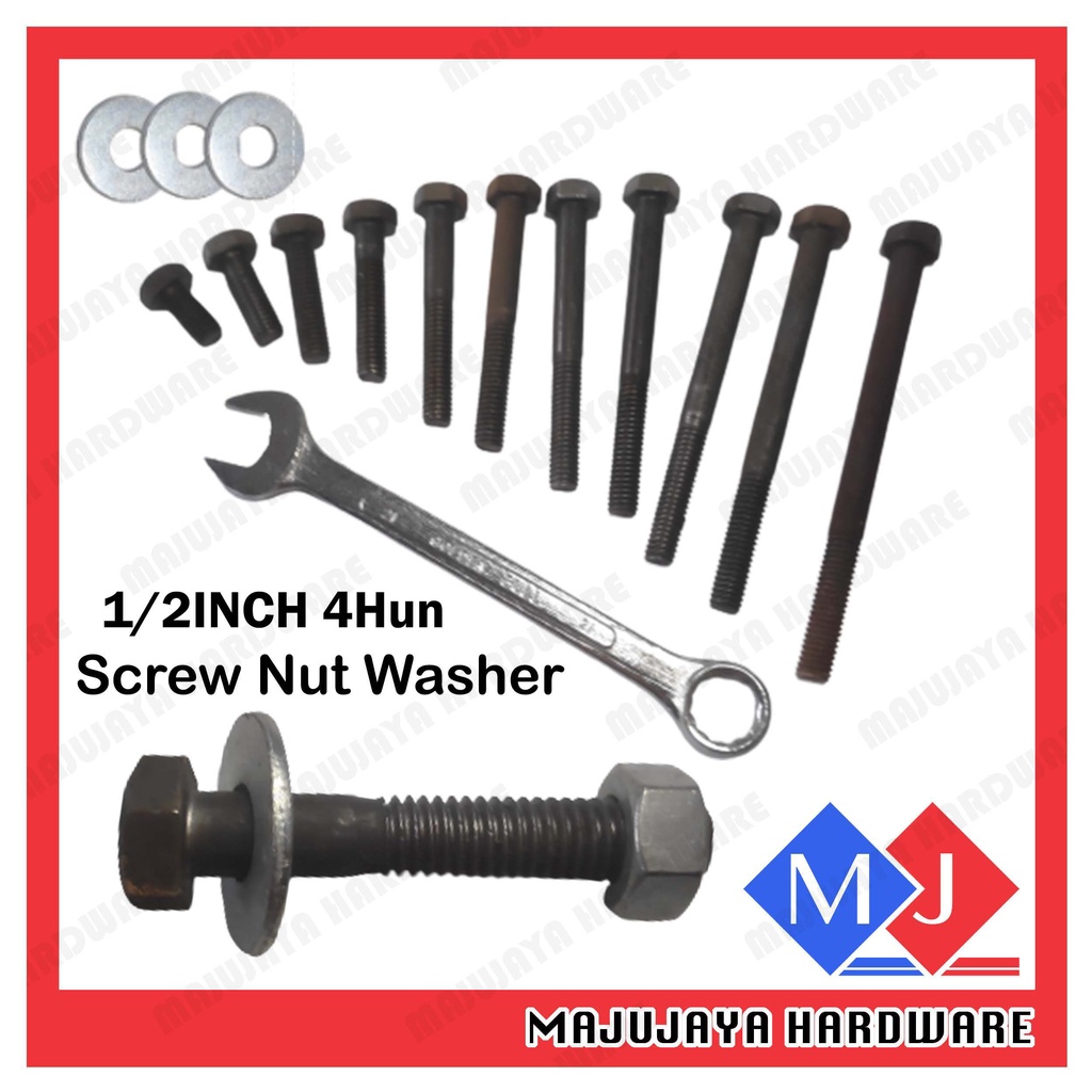 1/2'' 4Hun Galvanized Hex Screw Bolt Nut Washer And Nut 1 Set Hex Head ...