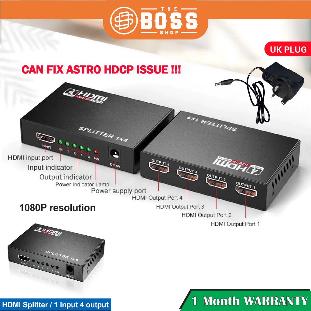 HDMI SPLITTER 1 IN 4 OUT FULL HD for Astro / PC/ Laptop/ DVD | Shopee ...