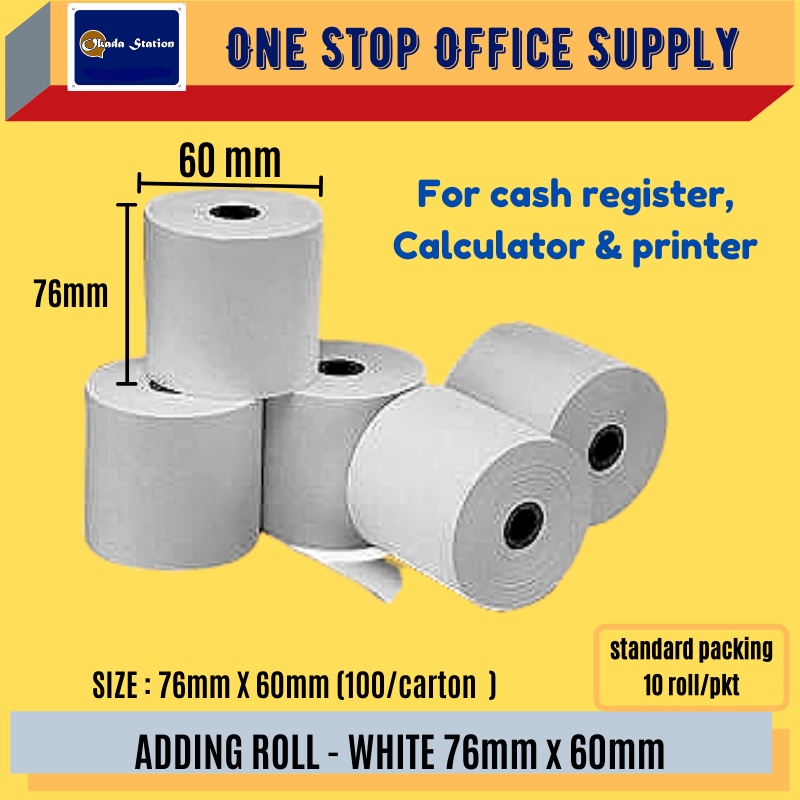 Adding Paper Roll 76MM X 60MM (10 ROLLS) / Receipt Paper Roll / Kertas ...