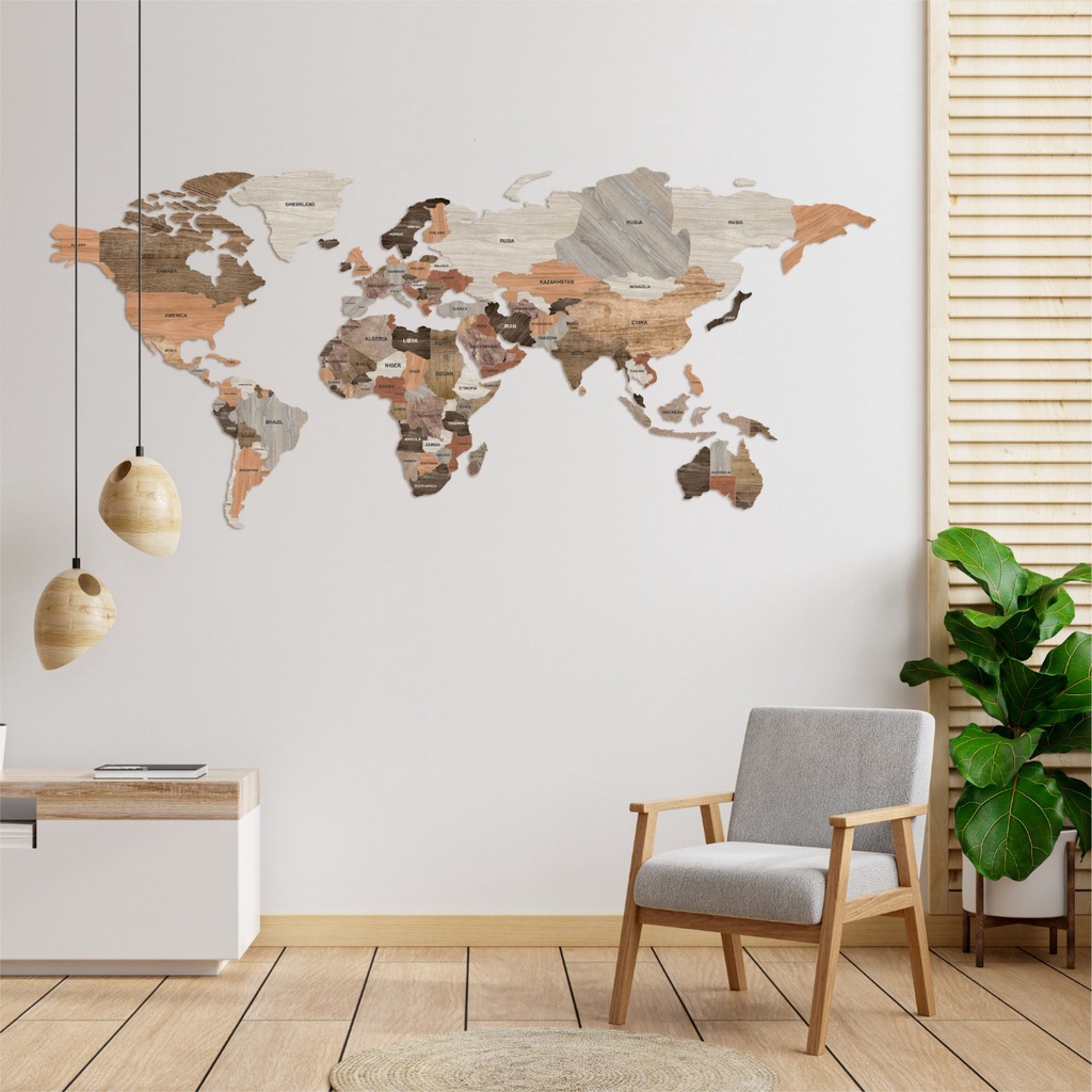 HIASAN DINDING World Map Wooden Walldecor Home Decoration Wall Hanging ...