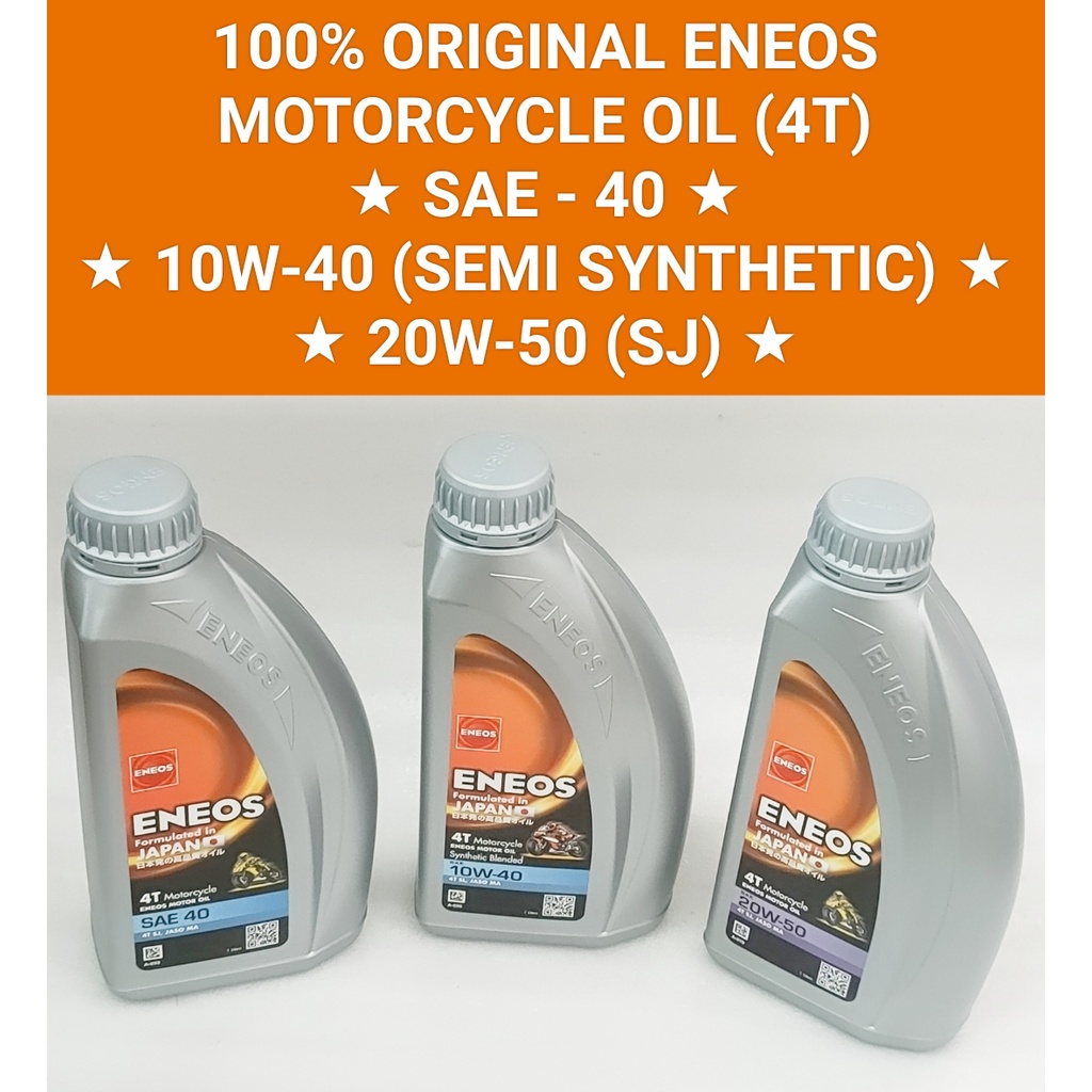 100% ORIGINAL ENEOS 4T / JAPAN MOTORCYCLE ENGIN OIL / SAE40 / SJ 20W50 / 10W40 ( SYNTHETIC ...