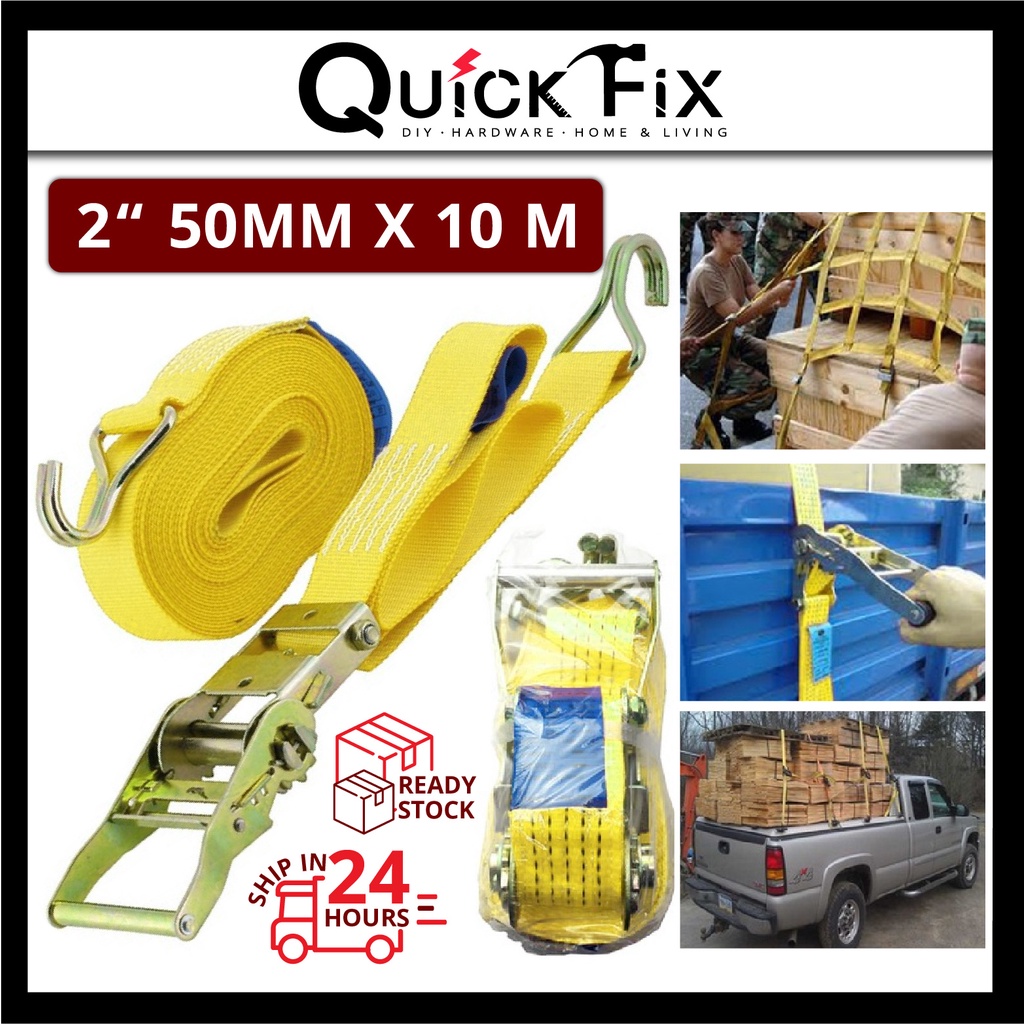 QuickFix 2" 50mm x 10Meter Heavy Duty Ratchet Strap Tie-Down with Metal ...