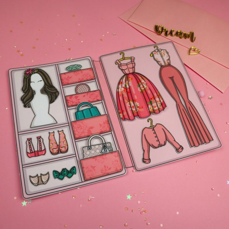 Paper dolls pink closet outfit dress up activity busy book activity ...
