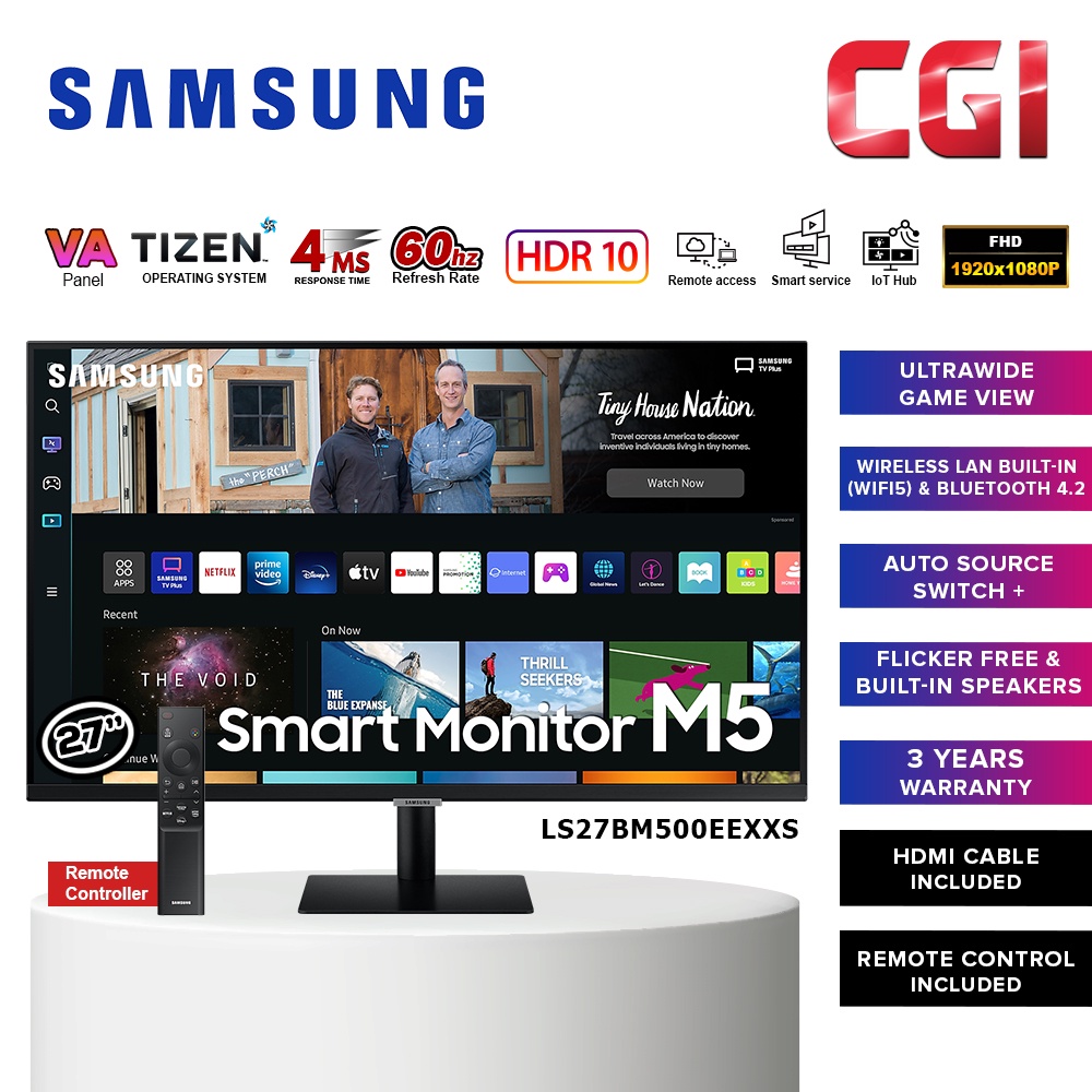 Samsung M5 Smart Monitor (27" FHD VA 60Hz 4ms HDR10) LS27BM500EEXXS ...