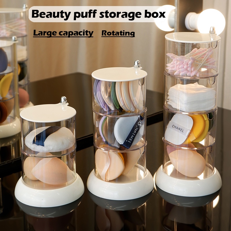 Rotating Dust Proof Cotton Pad Organizer Makeup Sponge Case Powder Puff ...