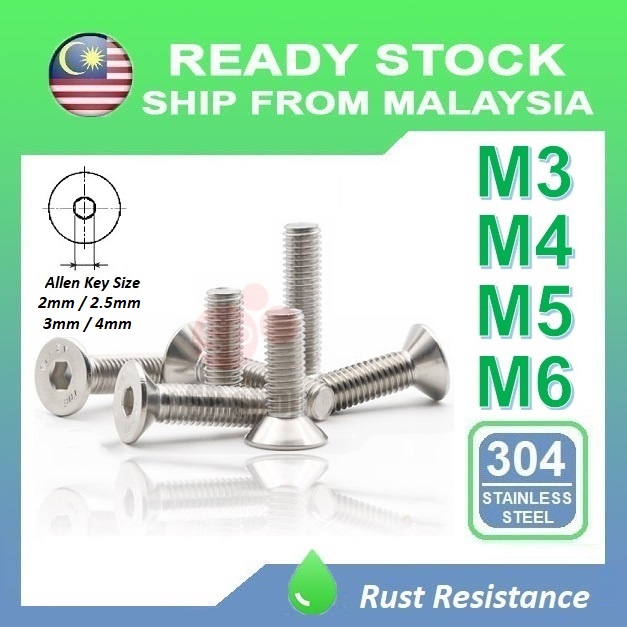 M3 M4 M5 M6 Screw Stainless Steel Socket CSK Flat Head Screw 304 ...