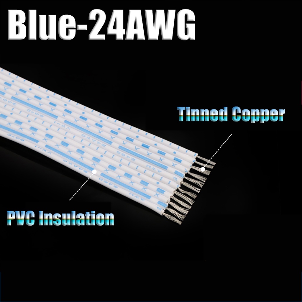 1Meter UL2468 24AWG Flat Ribbon Wire Cable 6P 7P 8P 9P 10P Blue White ...
