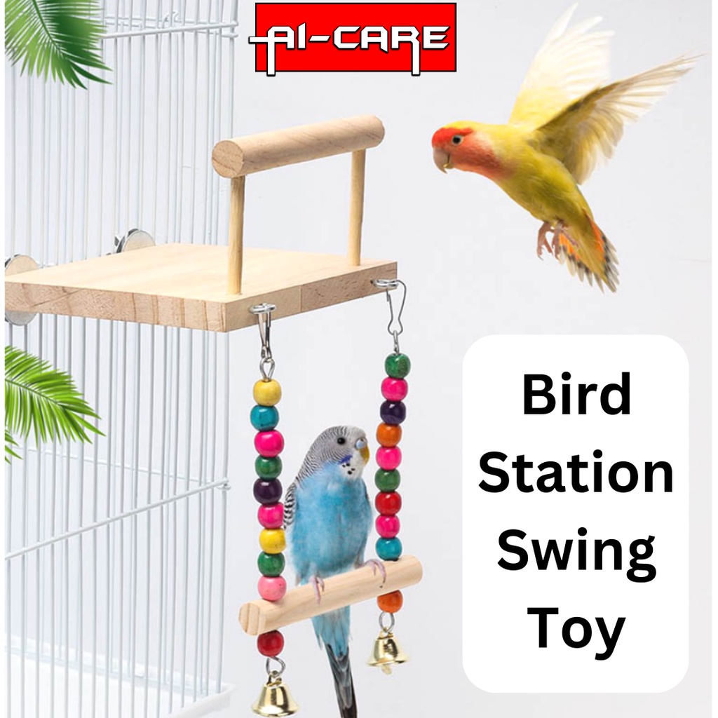 Bird Hanging Swing Board Wood Platform Colorful Swing with Bells Macaw ...