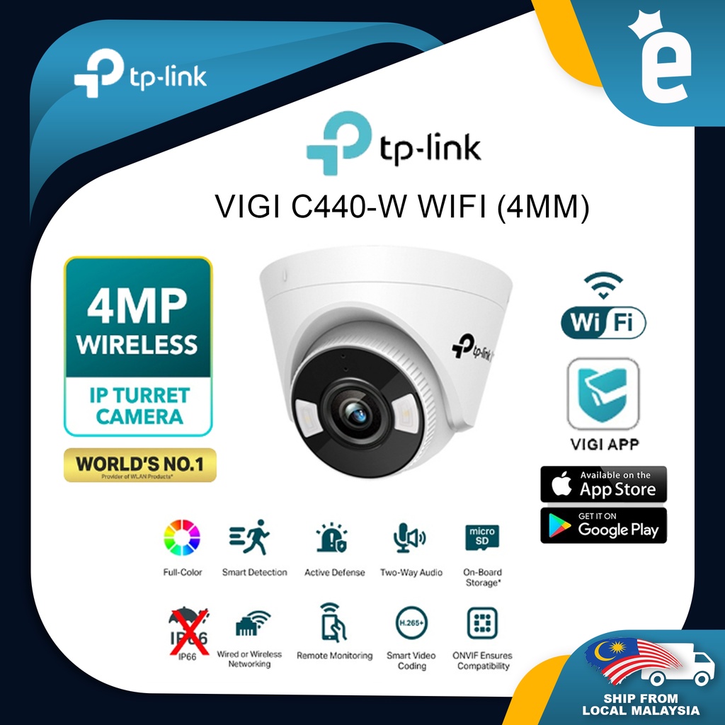TP-Link VIGI C440-W 4MP Full-Color Wi-Fi Ultra-High Definition Turret Network Camera Wireless ...