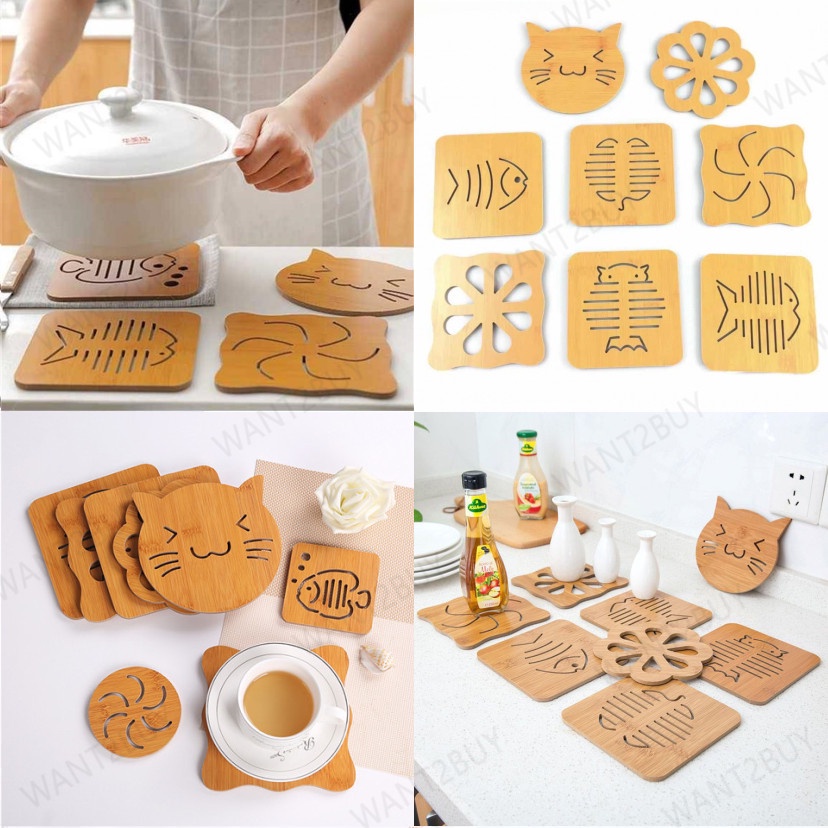 Cute Fibre Wooden Anti Heat Hot Pod Slip Pad Table Place Mat Multiple ...