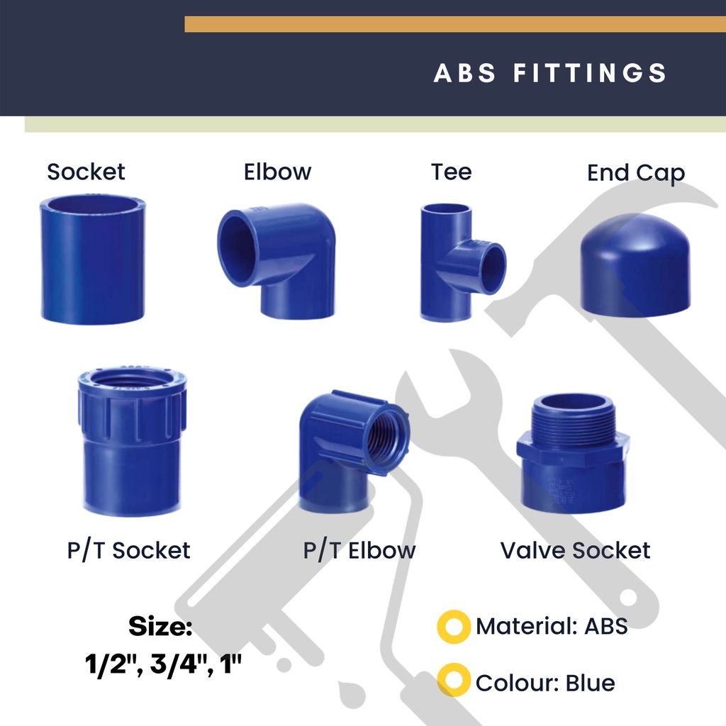 ABS Fitting 15mm 20mm 25mm 1/2" 3/4" 1" | Paip Biru ABS Socket, Elbow, Tee, End Cap, P/T Socket ...