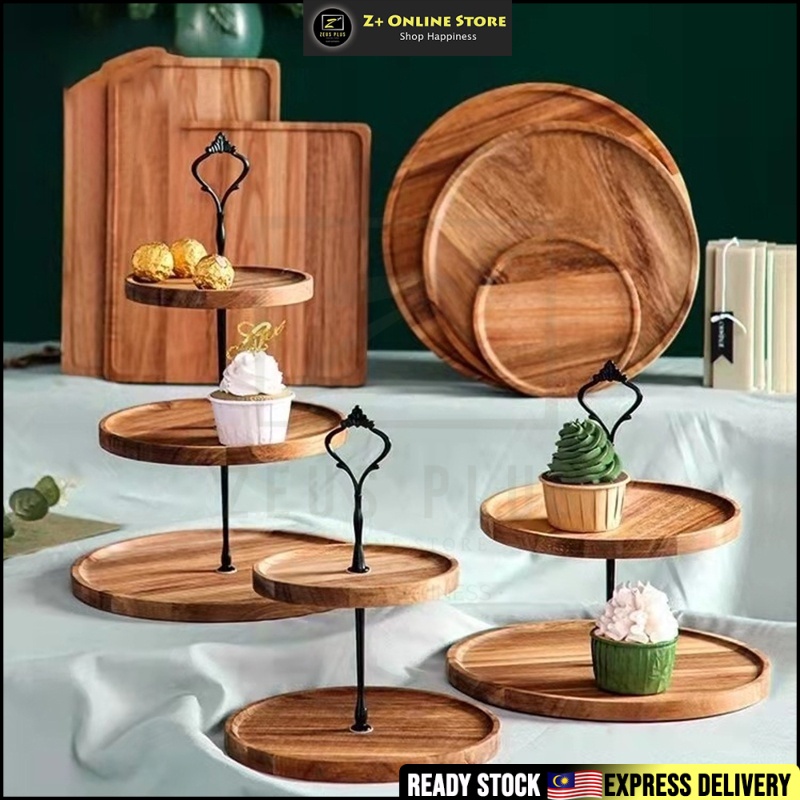ZPLUS Acacia Wood 3 Tiers High Tea Dessert Kuih Raya Cake Stand Fruit ...