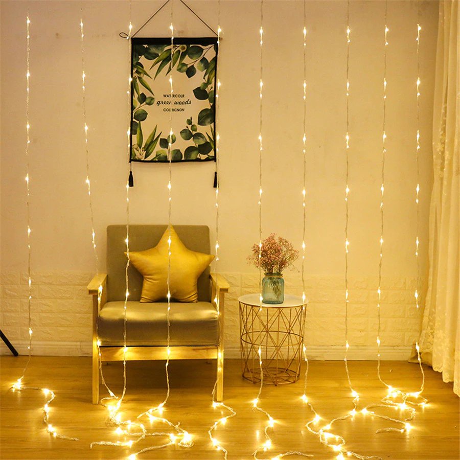 Horizontal waterfall effect LED rain curtain string 3X3m LONG Christmas ...