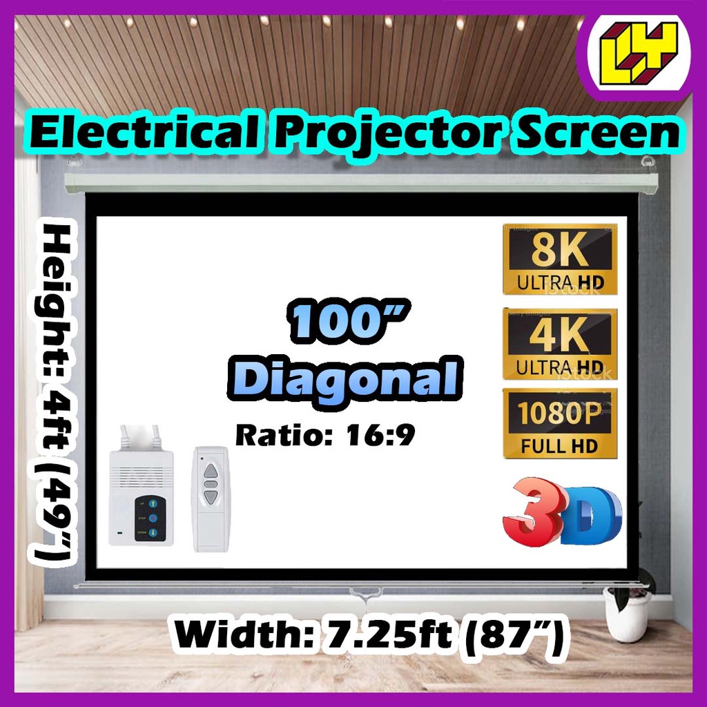 Projector Screen 100" Motorized / Electrical 16:9 [Matte White ...
