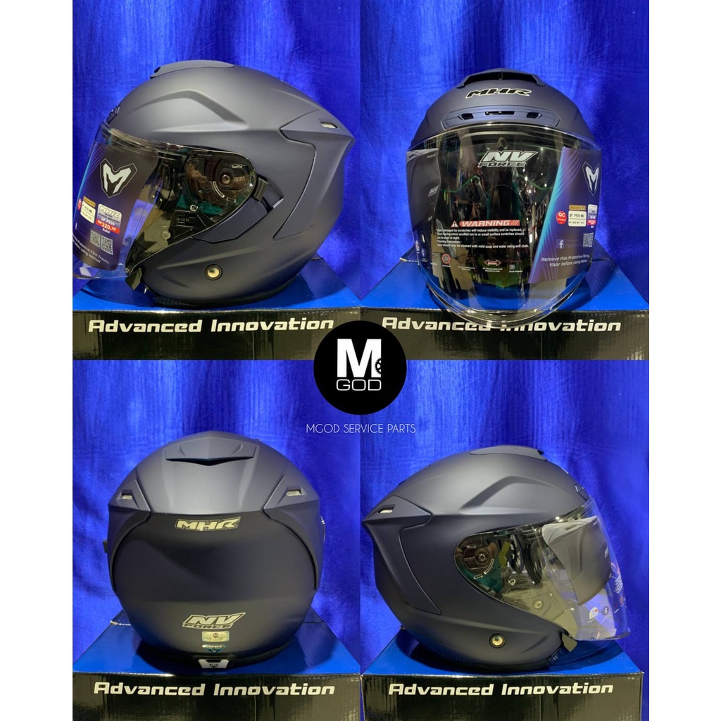 MHR HELMET SOLID PLAIN P939 OPEN FACE DOUBLE VISOR MOTORCYCLE HELMET ...