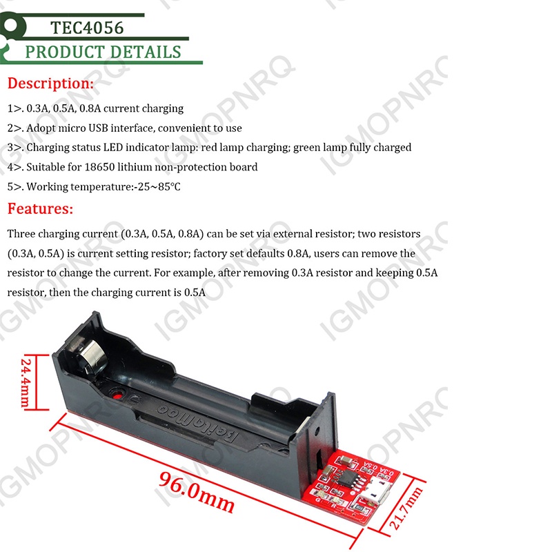 TEC4056 18650 Charger Module 4.2V Lithium Battery Charger for 18650 ...