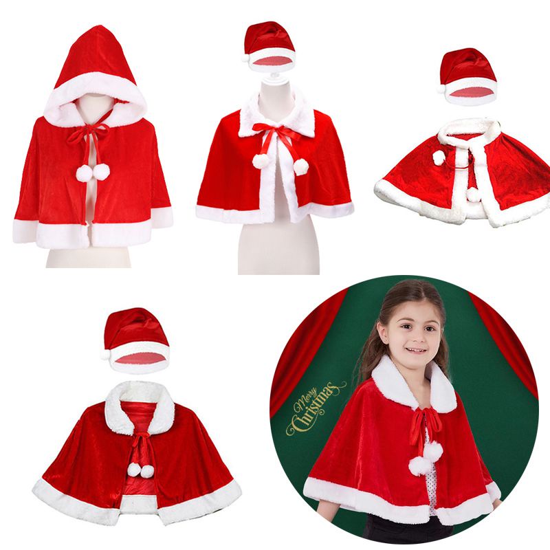 Girls Christmas Cloak With Hat Velvet Party Kids Adult Costumes Dress ...