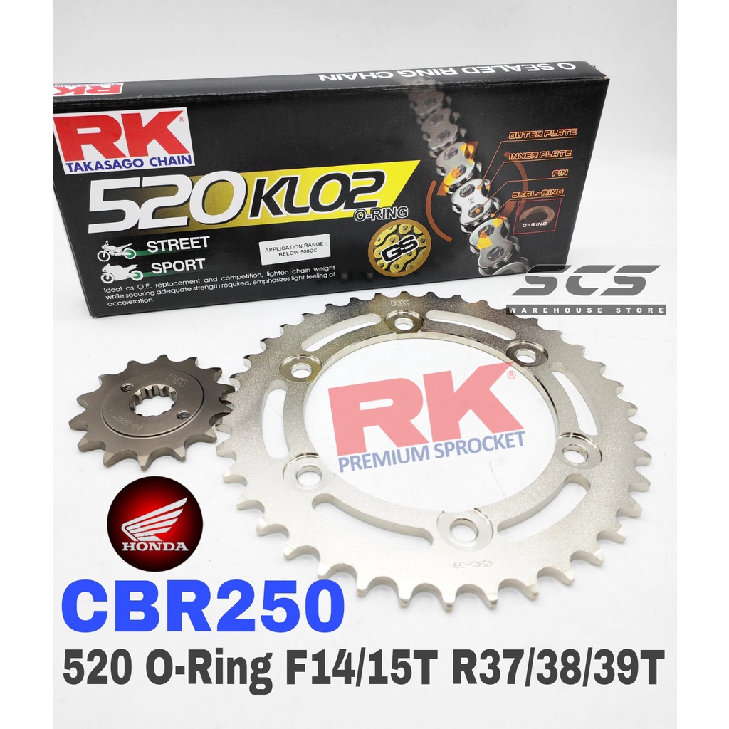 RK Sprocket Set Honda CBR250 520 O-Ring Black Gold Chain Rantai Hitam ...