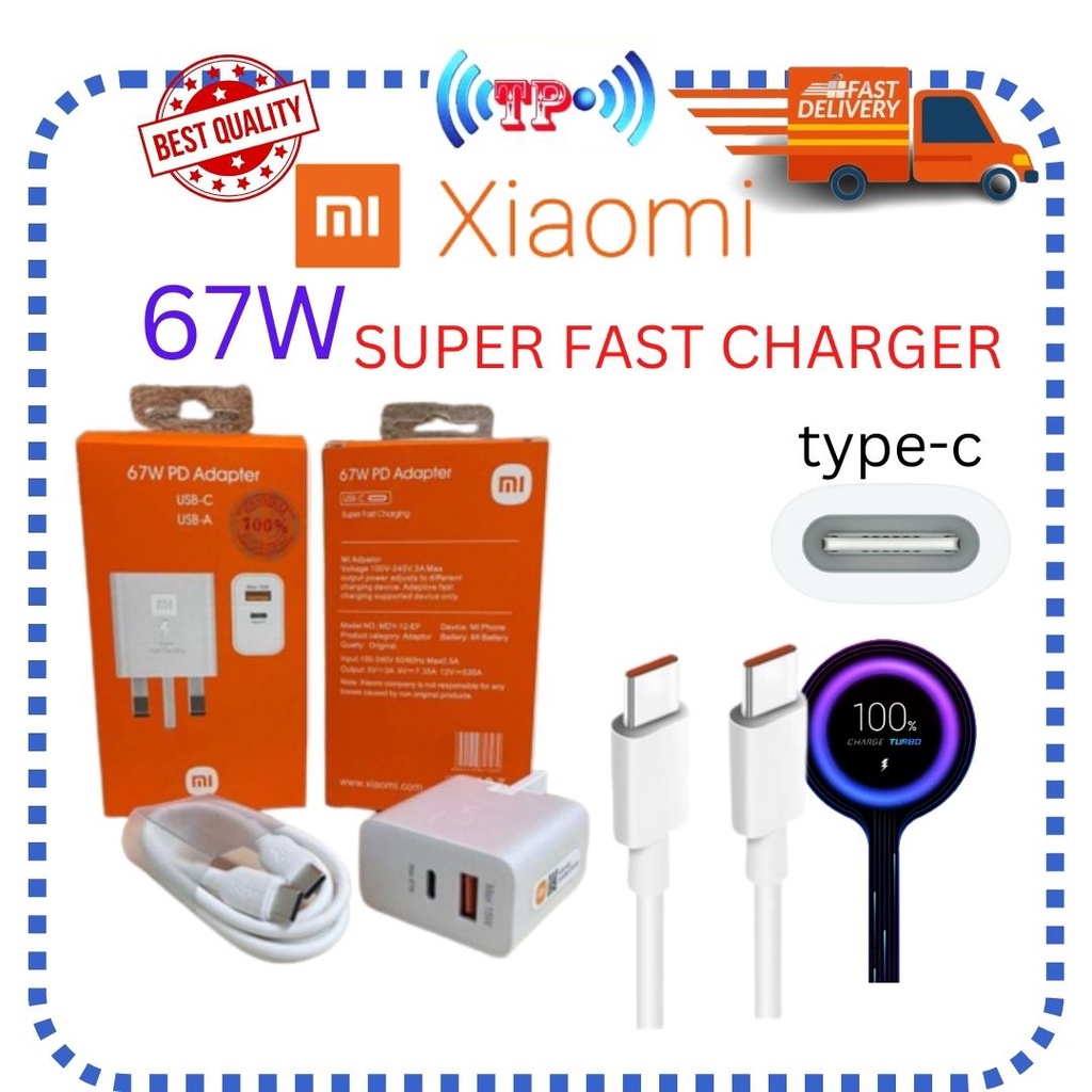 Xiaomi 67W PD Adapter turbo Charger With Type-c To Type-c Cable 1 Set .... | Shopee Malaysia
