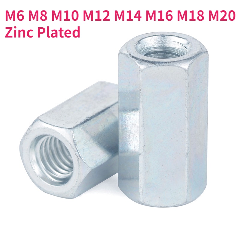 M6 M8 M10 M12 M14 M16 M18 M20 Zinc Plated Hexagon Hex Extend Long Rod Connector Joint Sleeve ...
