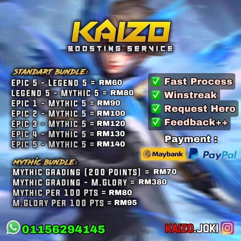 MLBB BOOSTING SERVICE | JOKI RANK MOBILE LEGENDS BY KAIZO | Shopee Malaysia