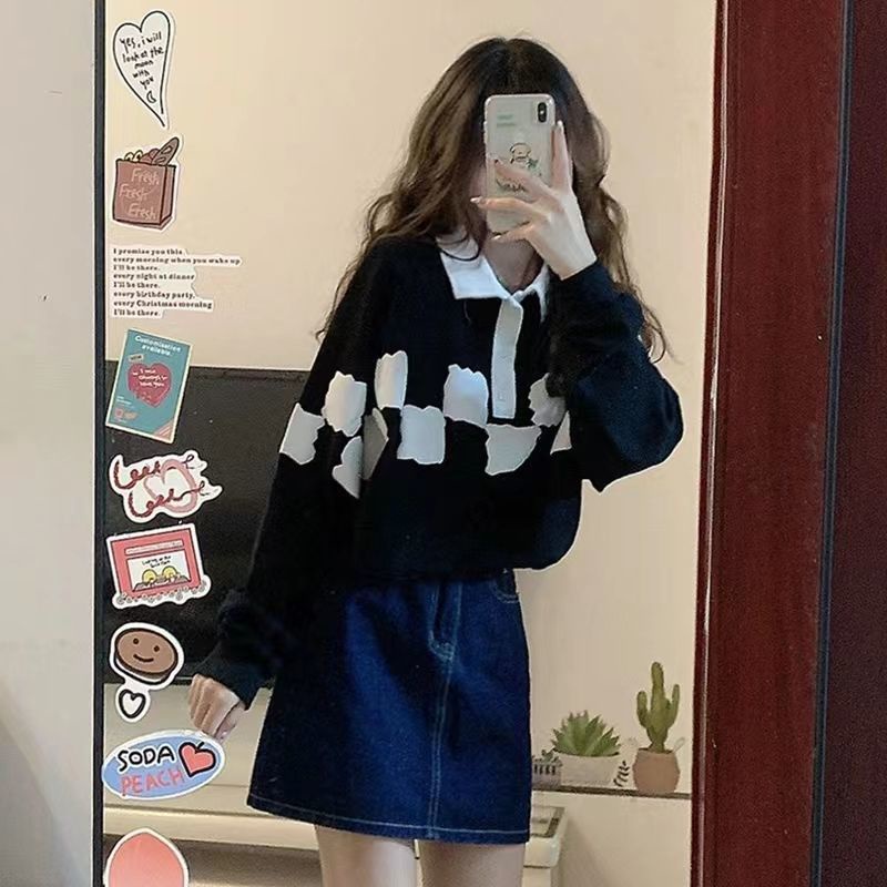 【M-5XL 40-150KG】胖mm大码300斤早秋格子polo翻领卫衣女薄款宽松慵懒风百搭上衣insplus size extra large size oversize fat big ...