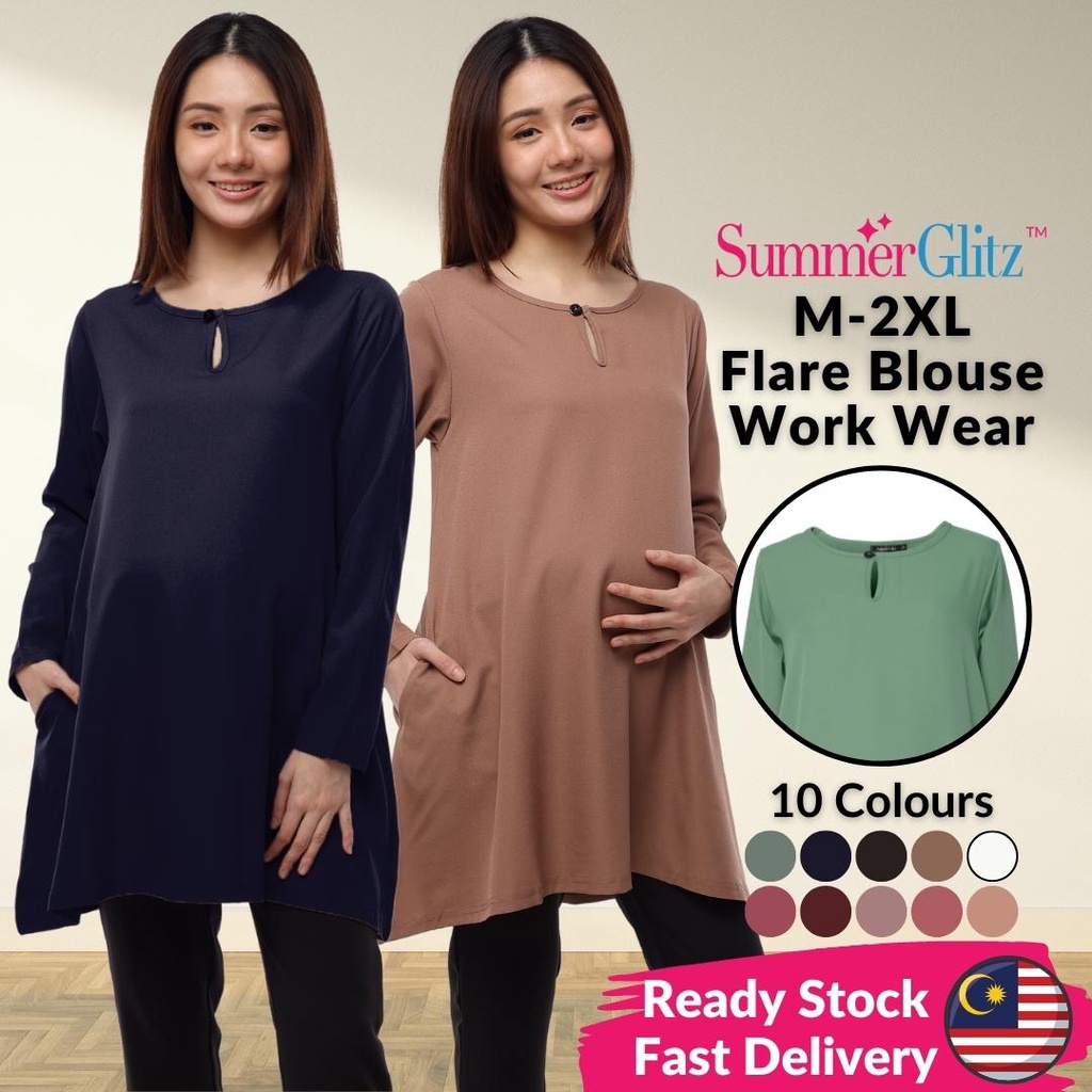 SummerGlitz Maternity Round Neck Flare Blouse Pregnant Clothes ...