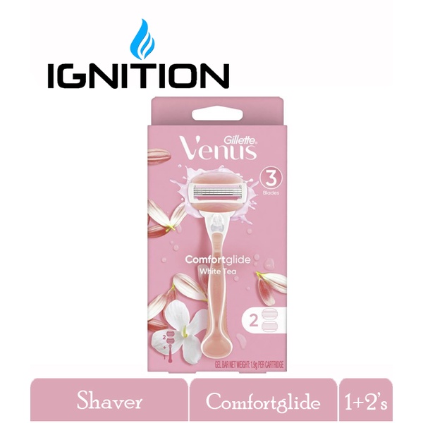 Gillette Venus Comfort Glide White Tea Razor Handle & 2 Blade Refills ...