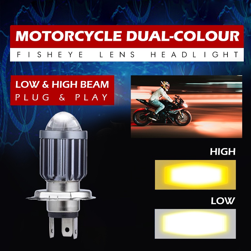 1PC H4 P15D Motorcycle Fisheye Dual Color LED Lens Headlight Bulb Hi Lo Beam Motorbike Scooter ...