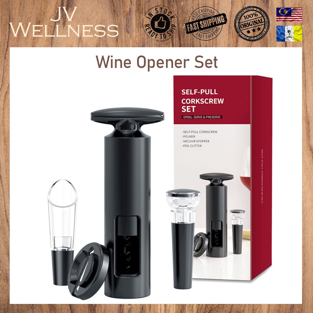 Wine Opener Set | Winer Pourer | Wine Stopper | Wine knife | Self-Pull Corkscrew Manual Set ...