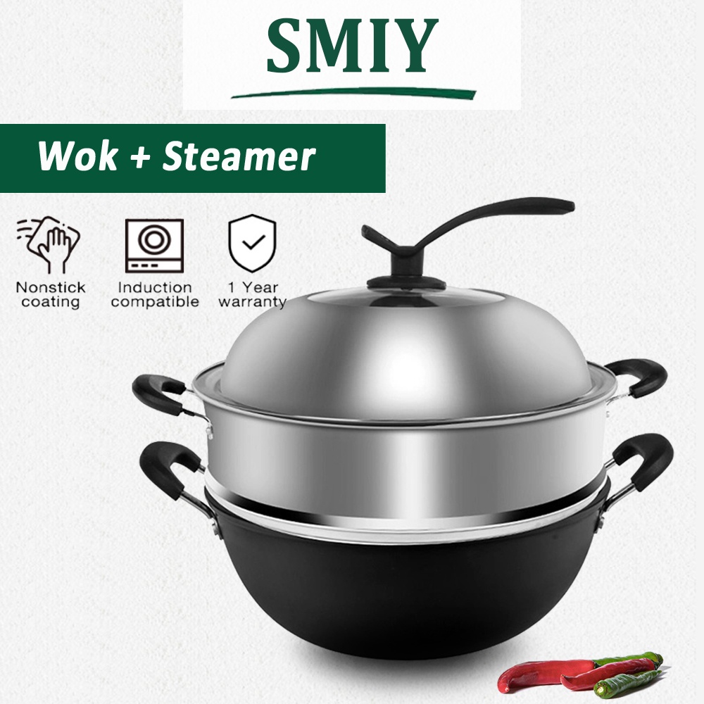 SMIY non-stick pan 34cm/36CM/40CM wok uncoated frying pan smokeless ...