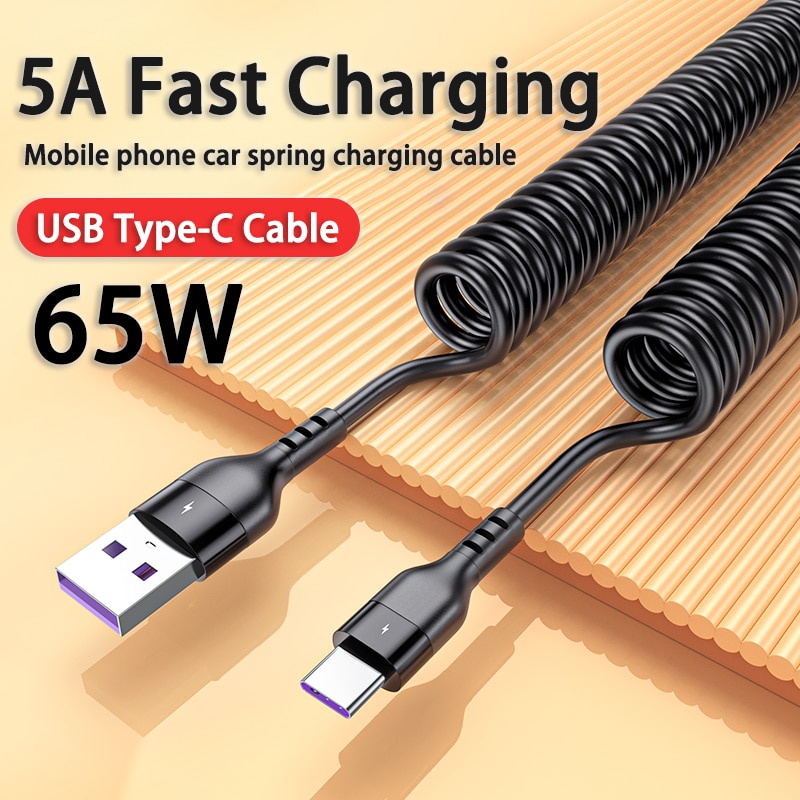 65W 5A Fast Charging Type C Cable 3A Micro USB Spring Pull Telescopic ...