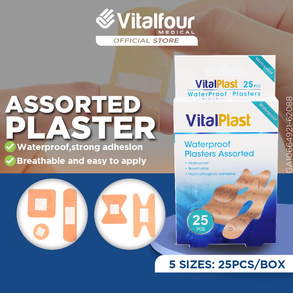 VitalPlast Waterproof Assorted Plaster (5 Sizes)(25's/box) | Shopee ...