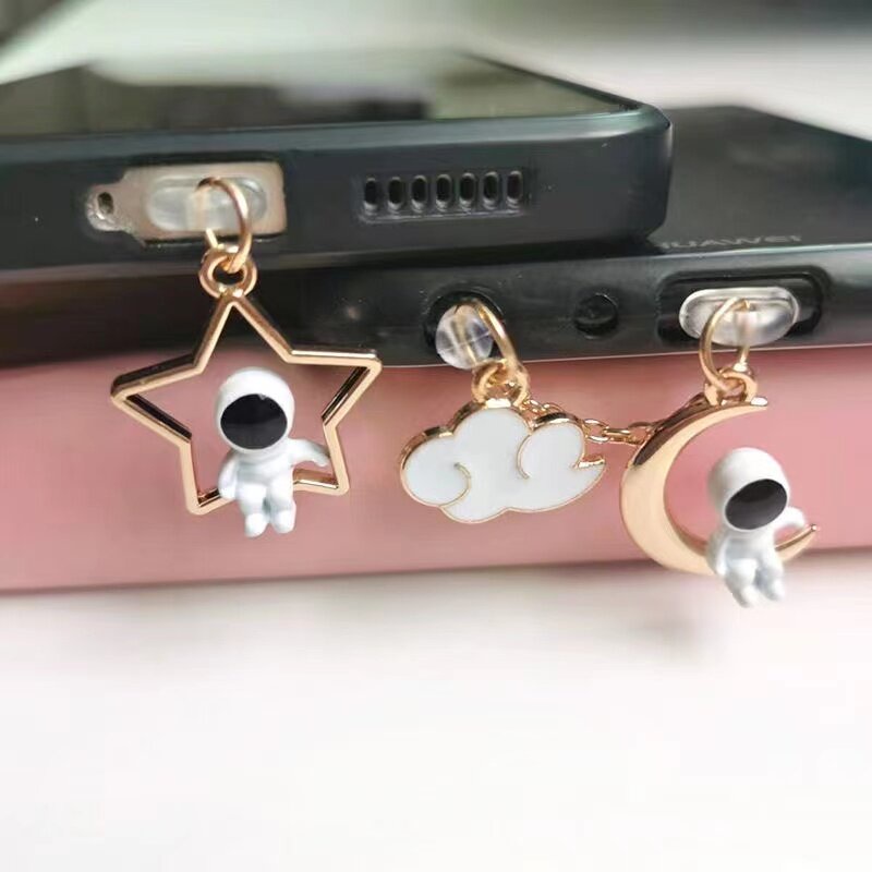Fashion cute moon Star astronaut mobile phone dust plug pendant dust ...