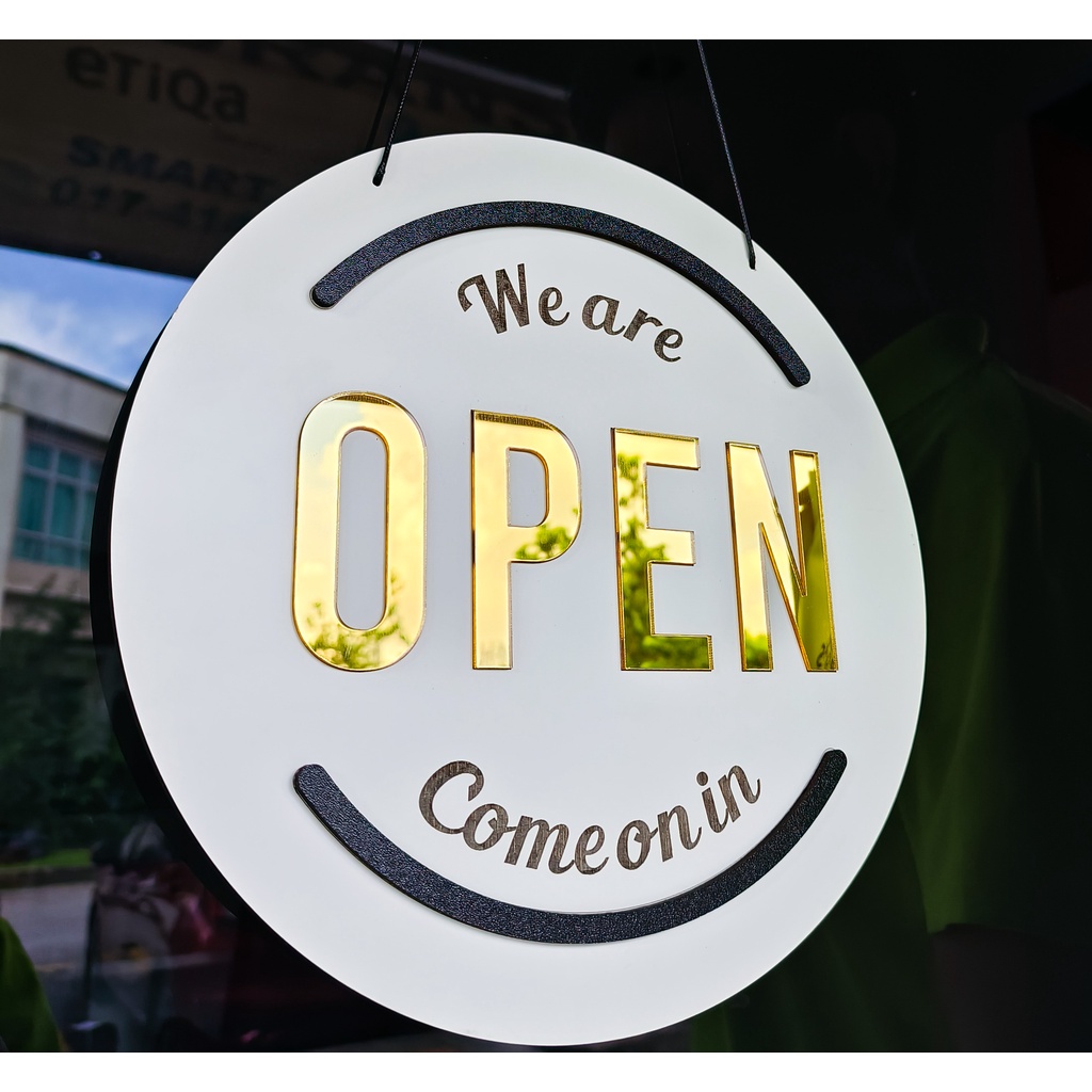 Sign Open Close Gold Indoor Sign Papan Tanda LCM | Shopee Malaysia