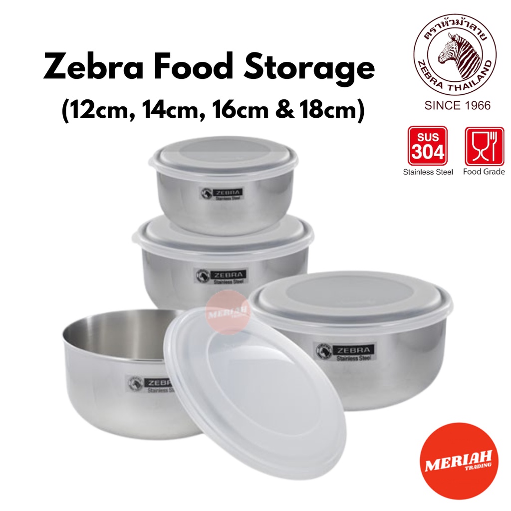 Zebra Food Storage with Plastic Lid 12cm/14cm/16cm/18cm Stainless Steel ...