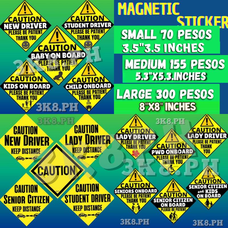 DIAMOND Magnetic Car Stickers CAUTION Driver, Student Driver, Female ...